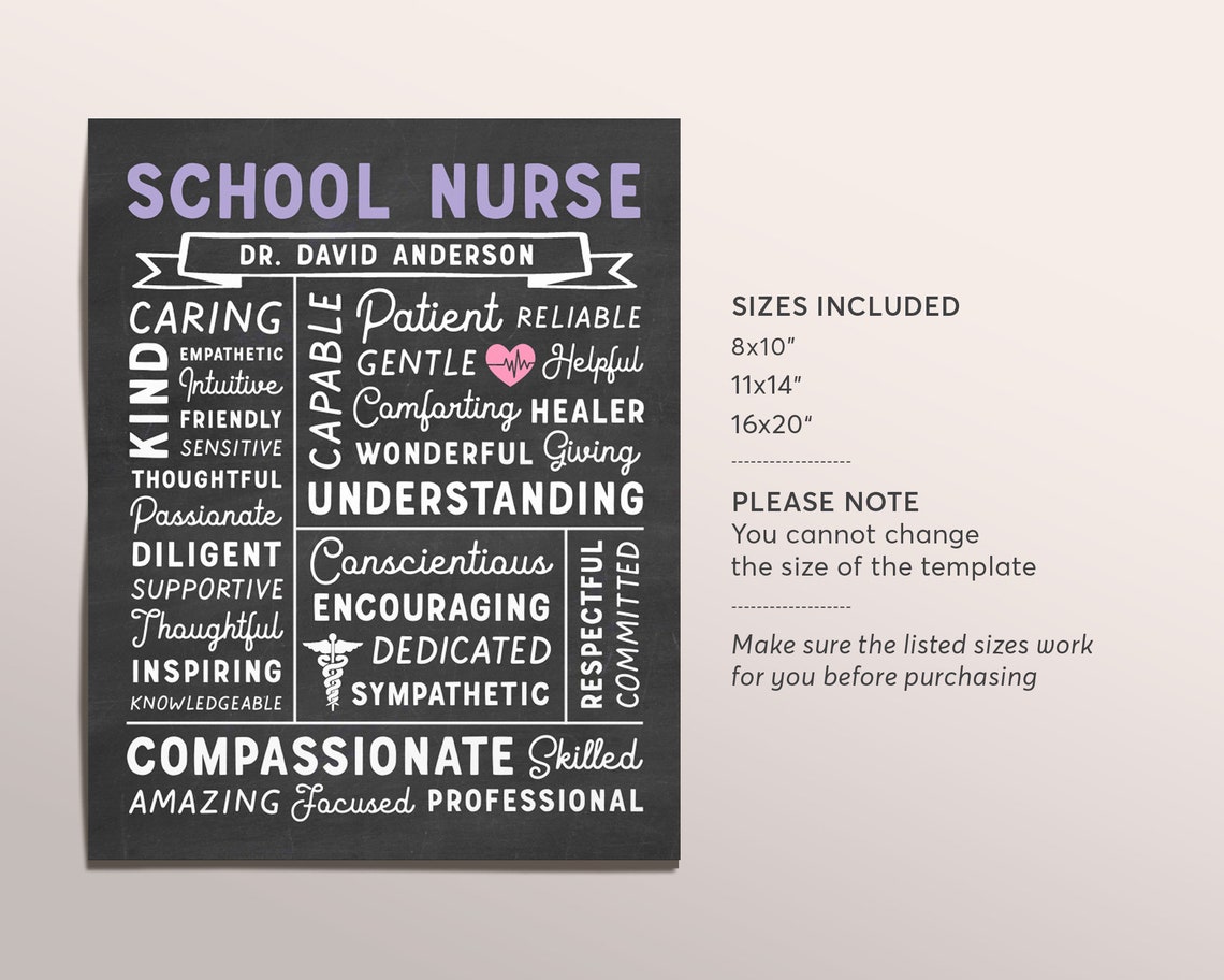 Editable School Nurse Chalkboard Gift Print Template New - Etsy