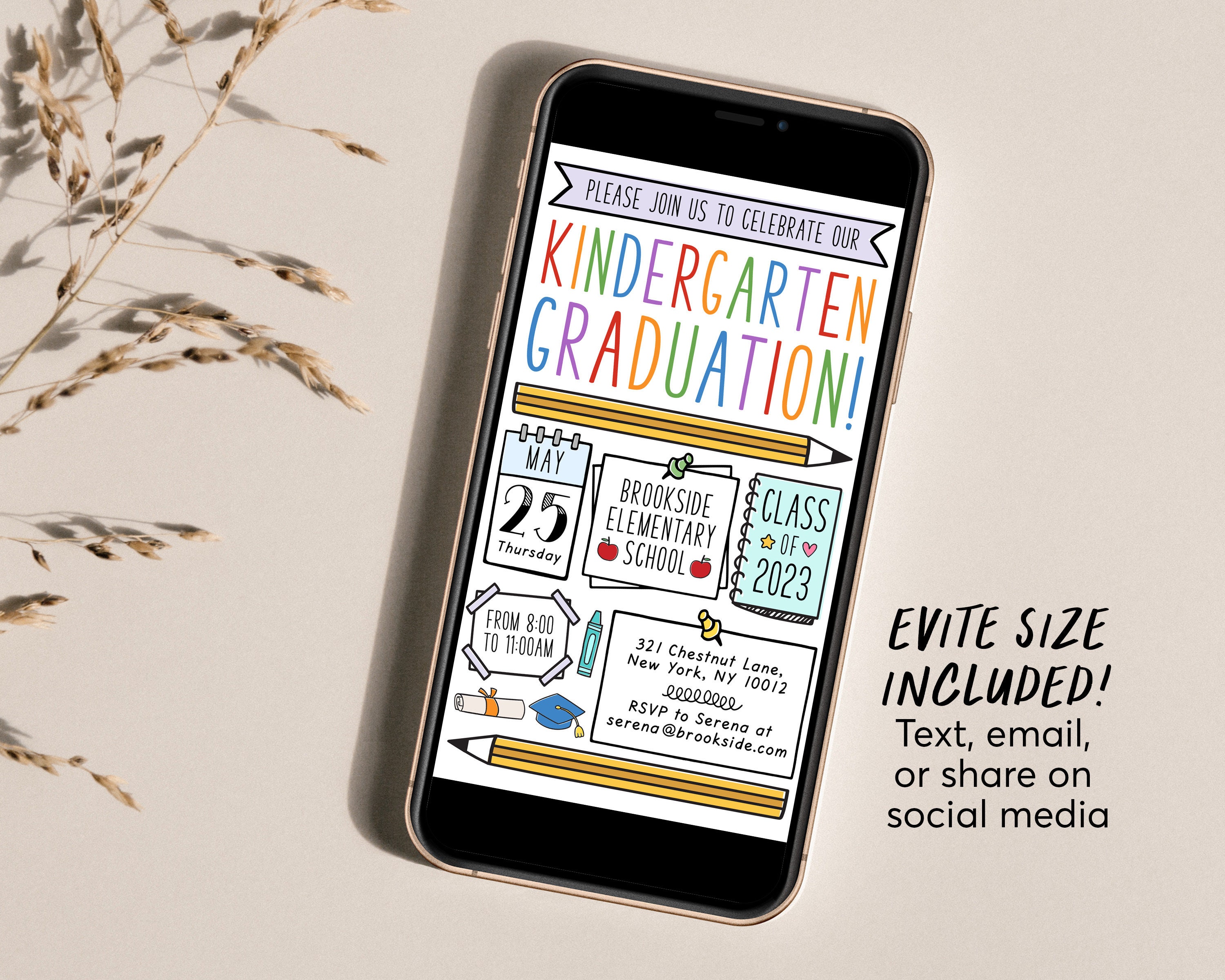 Kindergarten Graduation Invitation Editable Template, Preschool Class ...