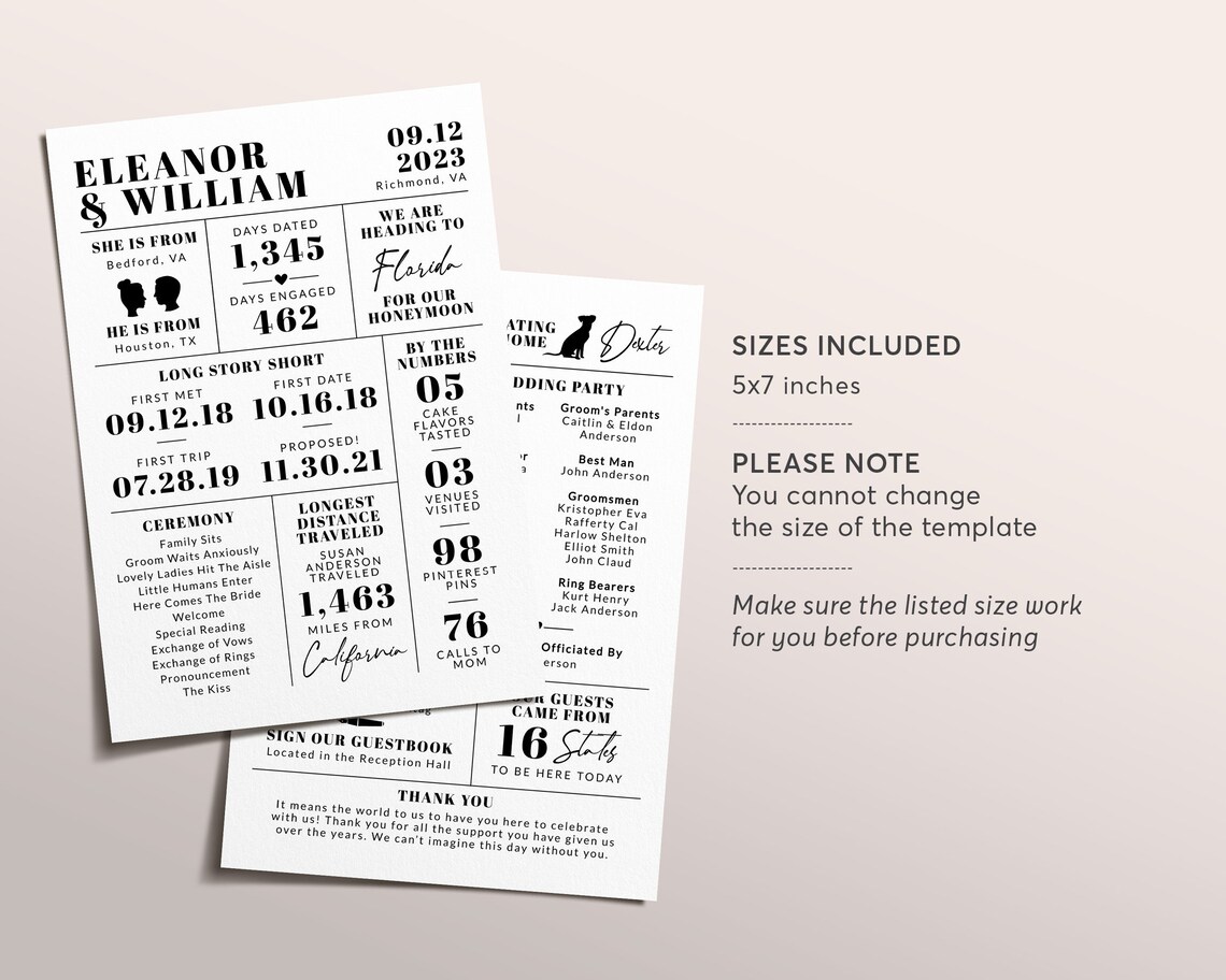 Editable Infographic Wedding Program Template Minimalist - Etsy