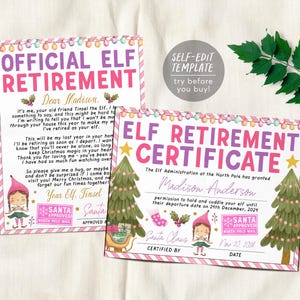 Pink Girl Elf Retirement Letter Bundle Editable Template, Official Elf ...
