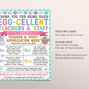 Easter Theme Teacher Staff Appreciation Week Itinerary Flyer Editable ...