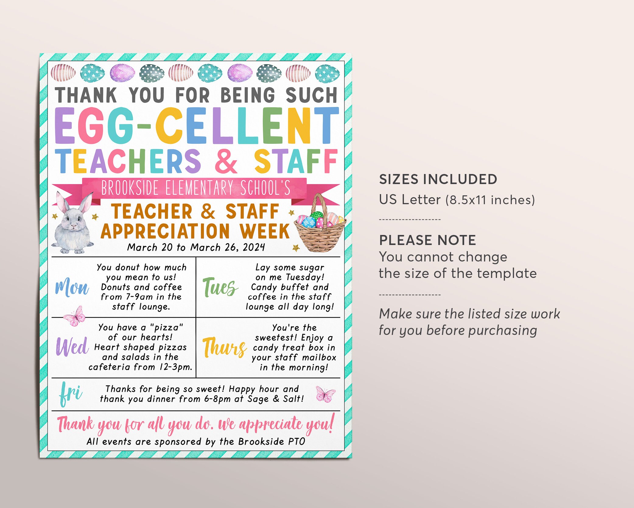 Easter Theme Teacher Staff Appreciation Week Itinerary Flyer Editable ...