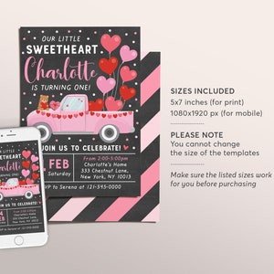 Valentine Birthday Invitation Editable Template, Sweetheart Girl ...