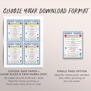Middle School Student Survival Kit Gift Tags Editable Template, Back to ...