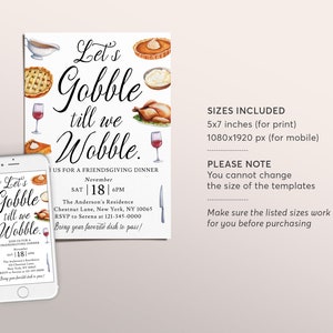 Gobble Till We Wobble Friendsgiving Invitation Editable Template, Funny ...