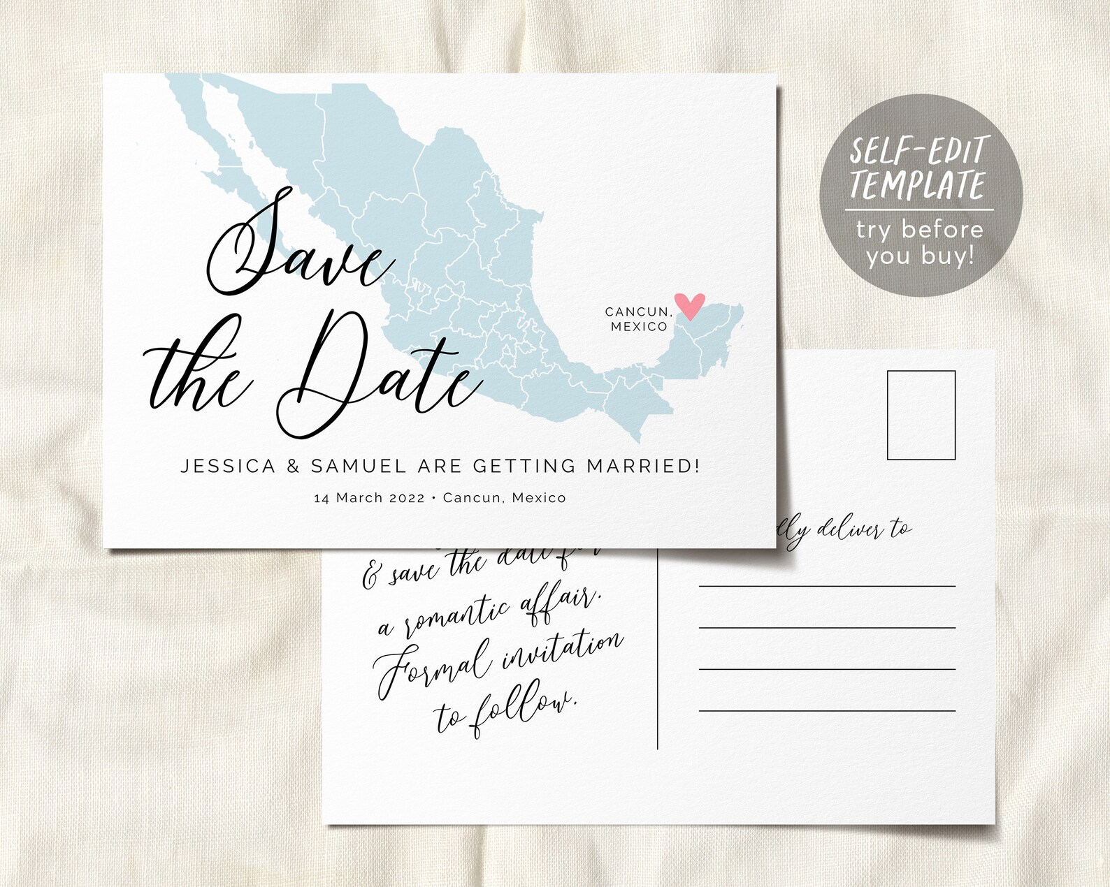 Editable Mexico Map Save the Date Template Destination - Etsy