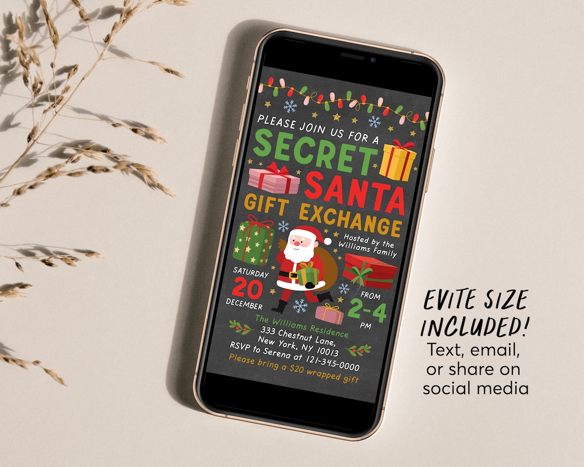 Secret Santa Gift Exchange Invitation Editable Template - Etsy