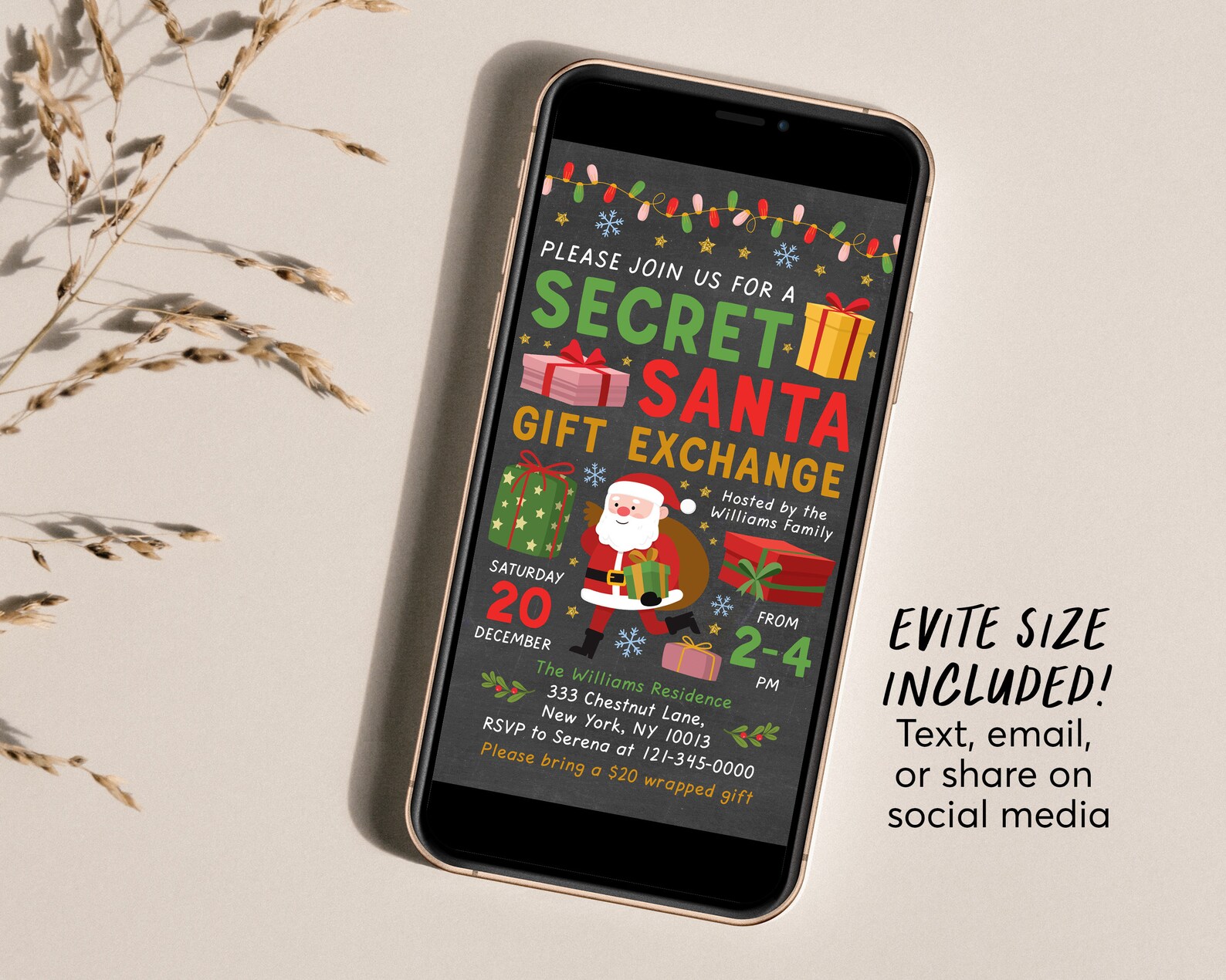 Secret Santa Gift Exchange Invitation Editable Template - Etsy