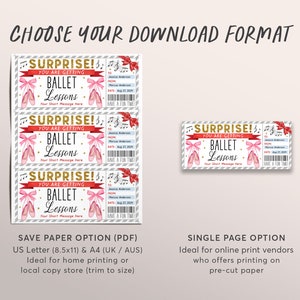 Ballet Lessons Ticket Editable Template, Surprise Ballet Classes Gift ...