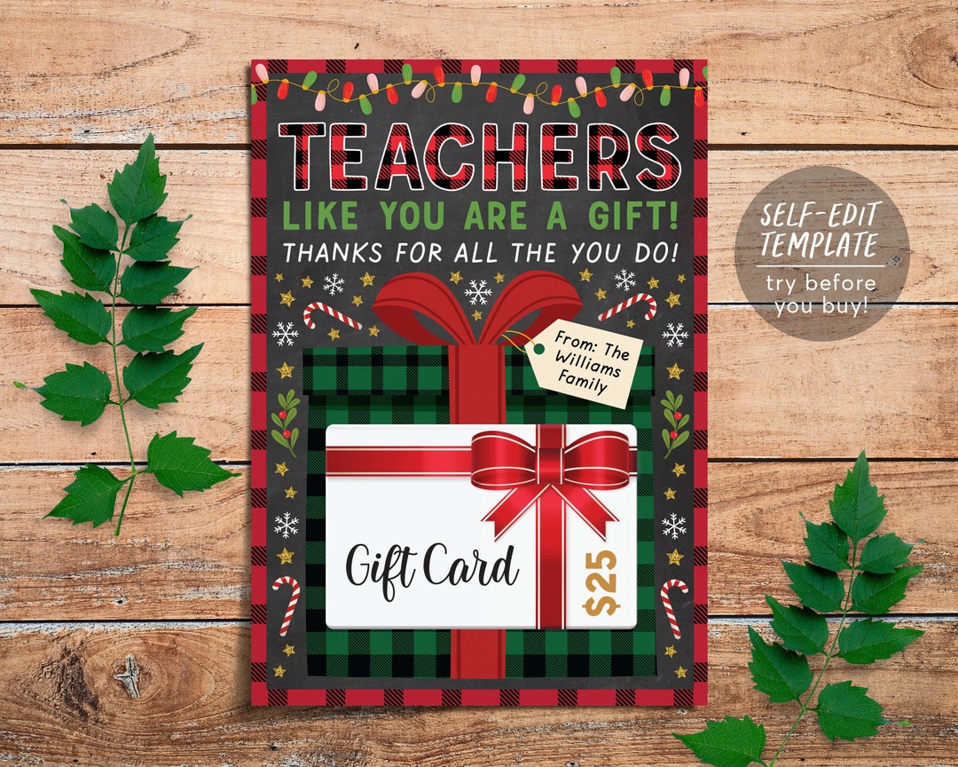 Teacher Christmas Gift Card Holder Editable Template, Xmas Holiday ...