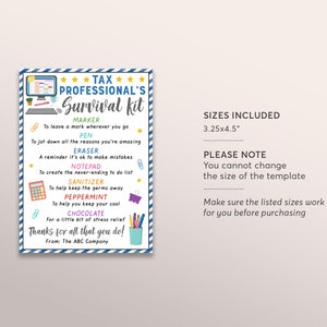 Tax Professional Survival Kit Gift Tags Editable Template, Accountant ...