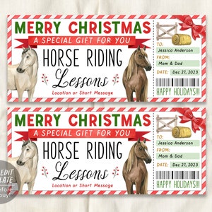 Horse Riding Lessons Christmas Gift Voucher Editable Template, Surprise ...