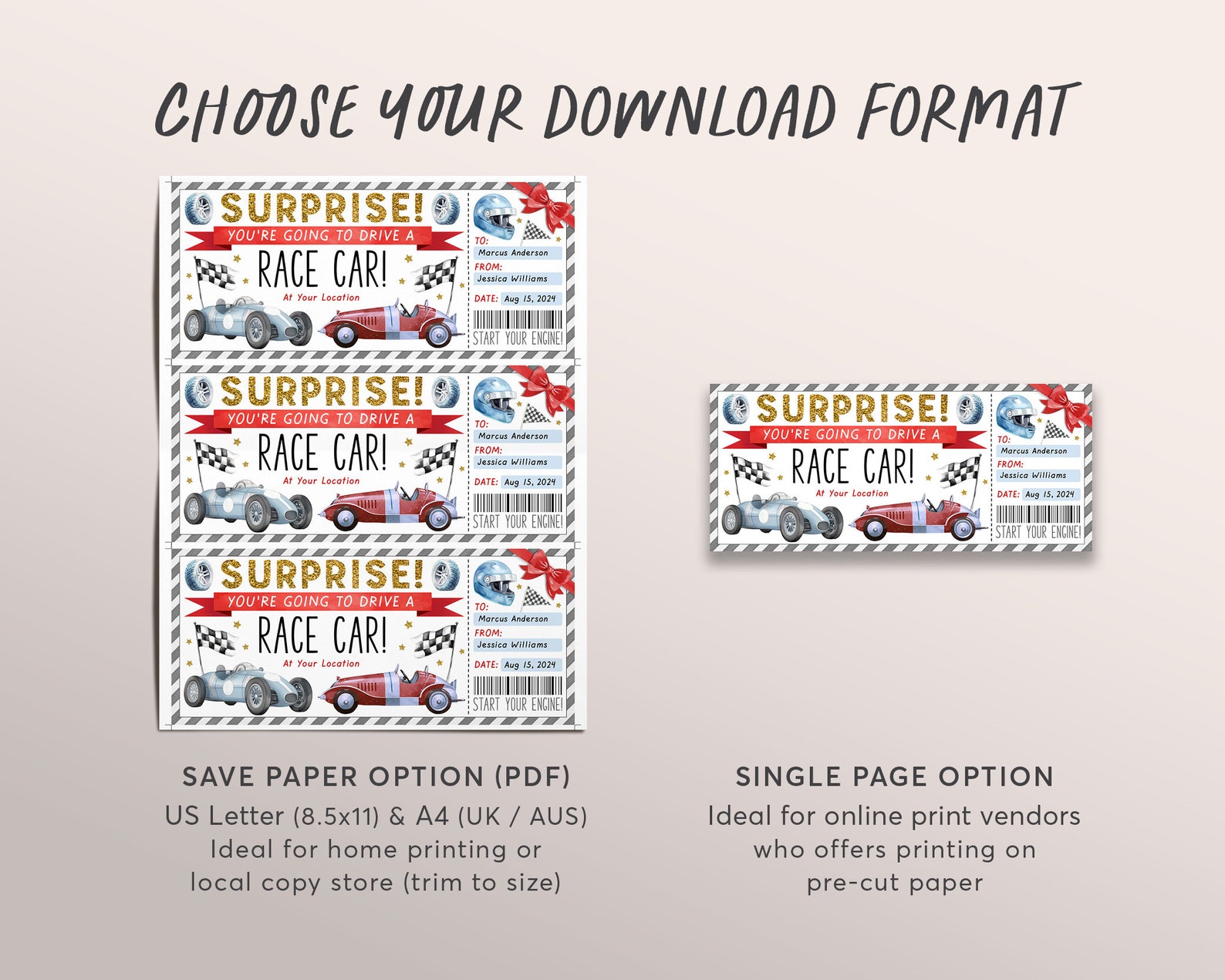 Race Car Ticket Gift Certificate Editable Template, Surprise Super Car ...