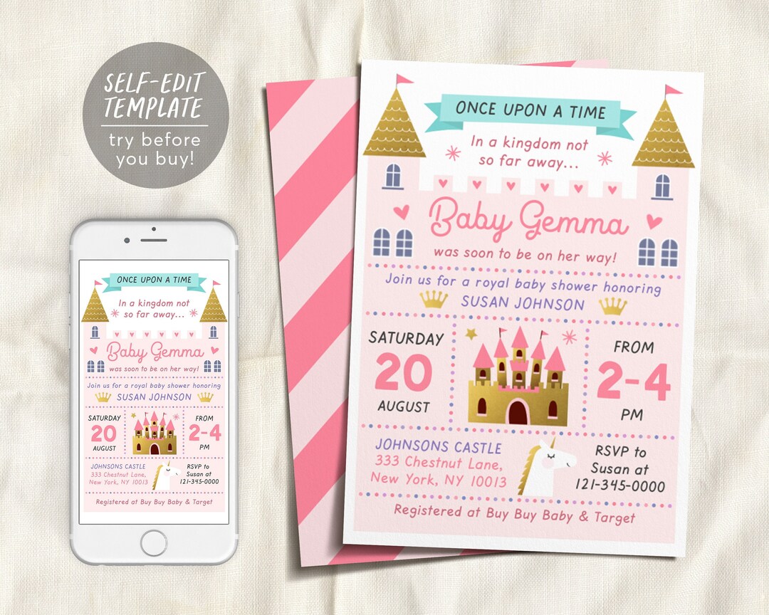 Editable Princess Baby Shower Invitation Template, A Little Princess is ...