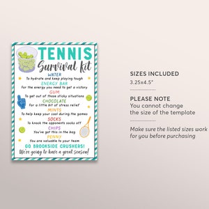 Tennis Survival Kit Gift Tags Editable Template, Tennis Player Team ...