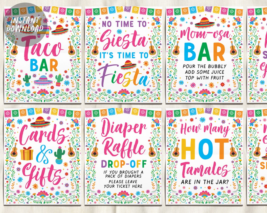 Fiesta Party Signs BUNDLE for Baby Shower, Mexican Theme Diaper Raffle ...
