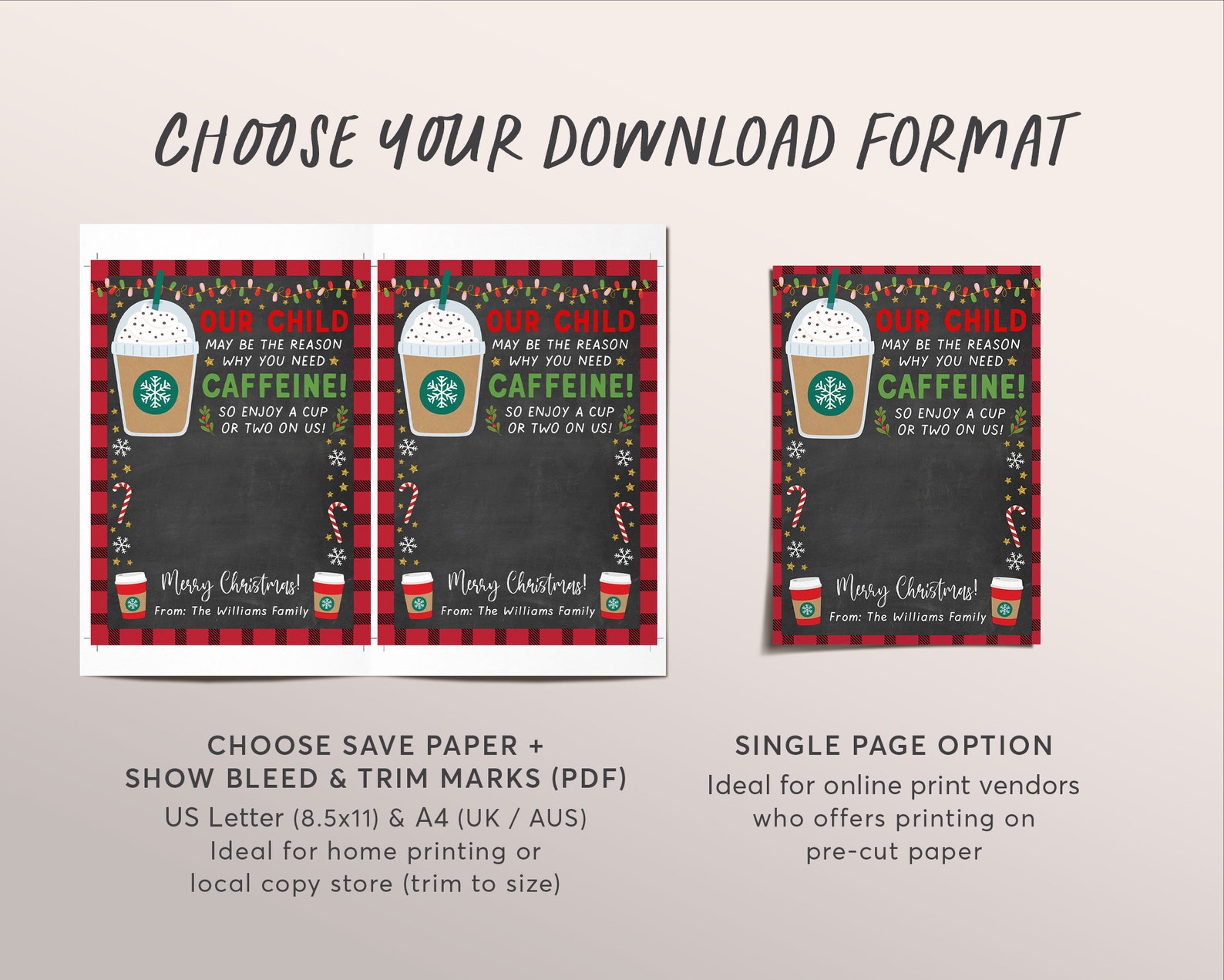 Christmas Coffee Gift Card Holder Editable Template Holiday - Etsy