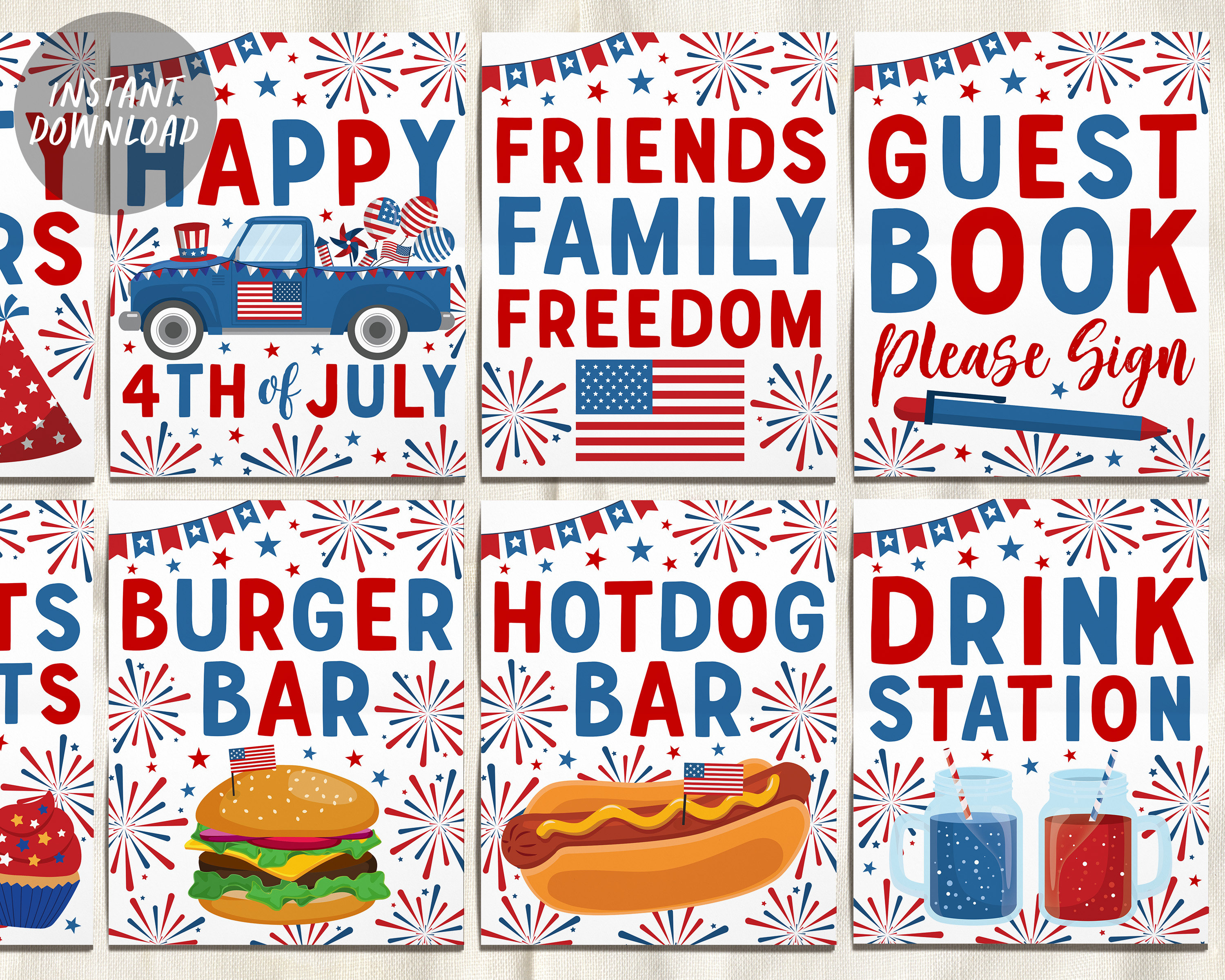 4th of July Party Signs BUNDLE, Fourth of July Decorations ...