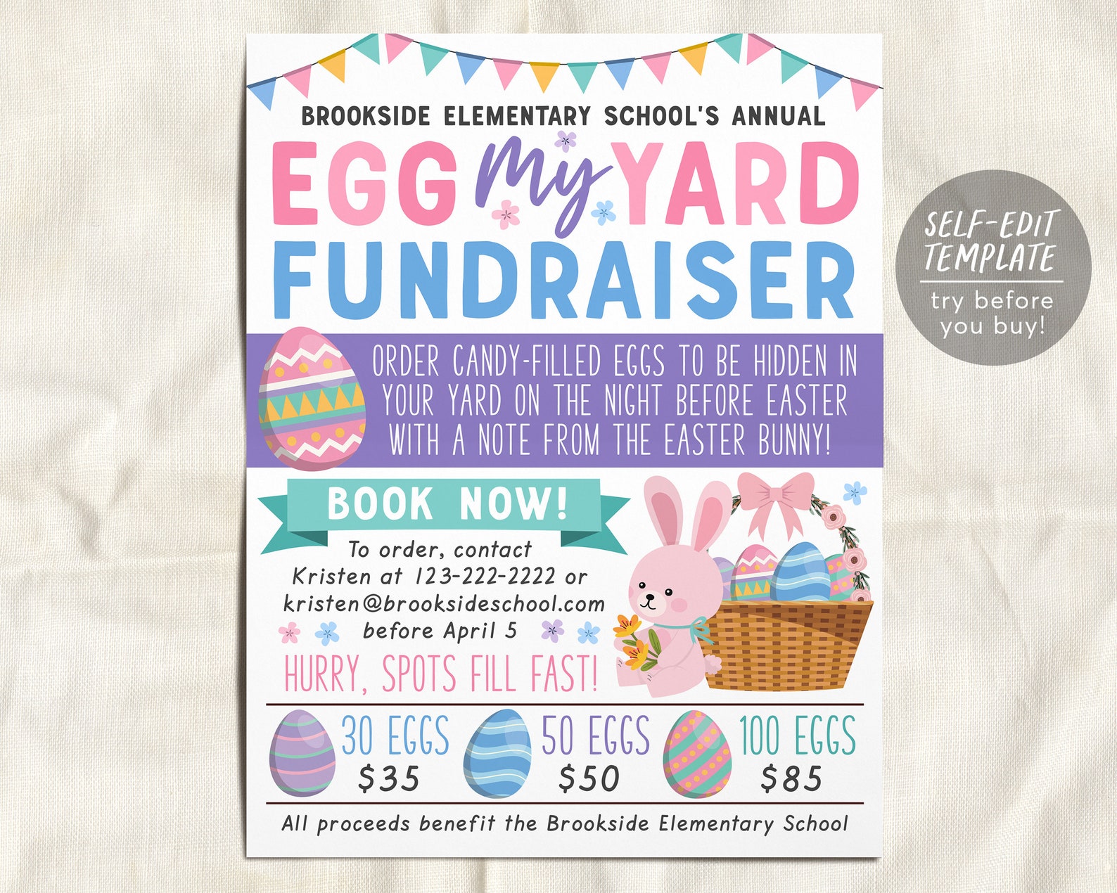 Egg My Yard Easter Fundraiser Flyer Editable Template, Easter Egg Drop ...