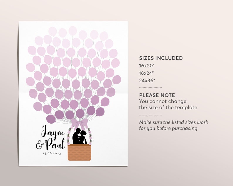 Editable Hot Air Balloon Guest Book Alternative Template, Balloon ...