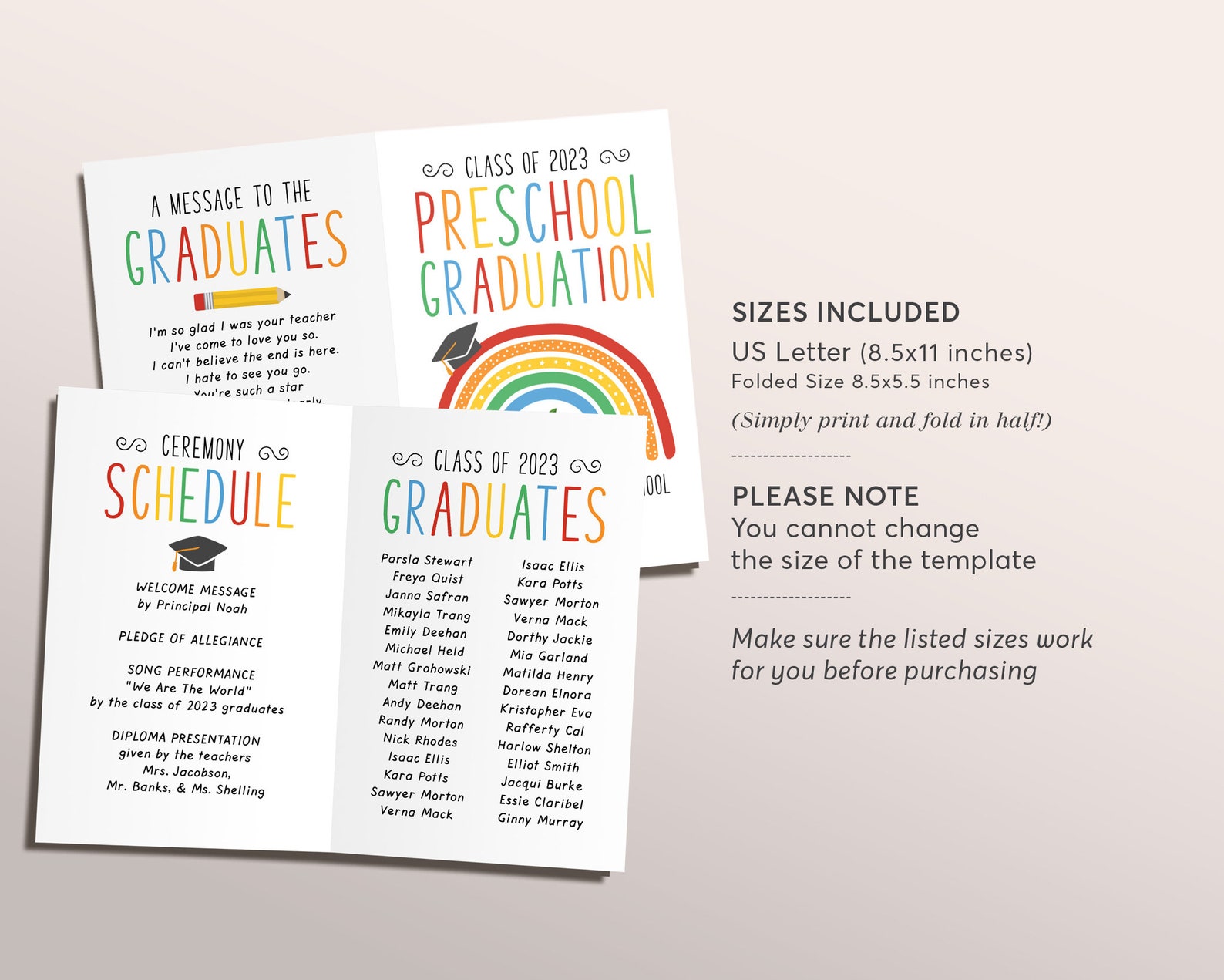 Graduation Program Editable Template for Preschool Pre-k - Etsy