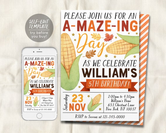 Fall Corn Maize Birthday Invitations Funny Birthday Card, Happy Maize