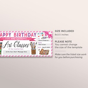 Art Class Gift Certificate Editable Template, Birthday Surprise ...