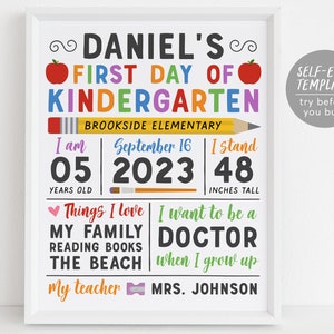 First or Last Day of Kindergarten Sign Editable Template, Back to ...