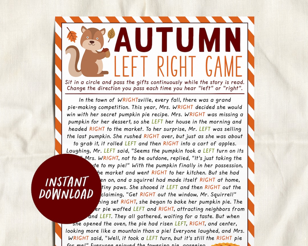 Fall Left Right Game, Left Right Story Pass the Gift Prize Exchange ...