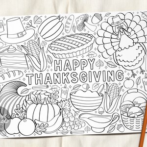 Thanksgiving Coloring Pages Placemat for Kids and Adults, Fall Autumn ...