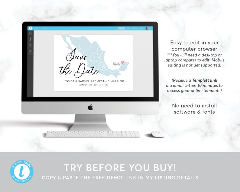 Editable Mexico Map Save the Date Template Destination | Etsy