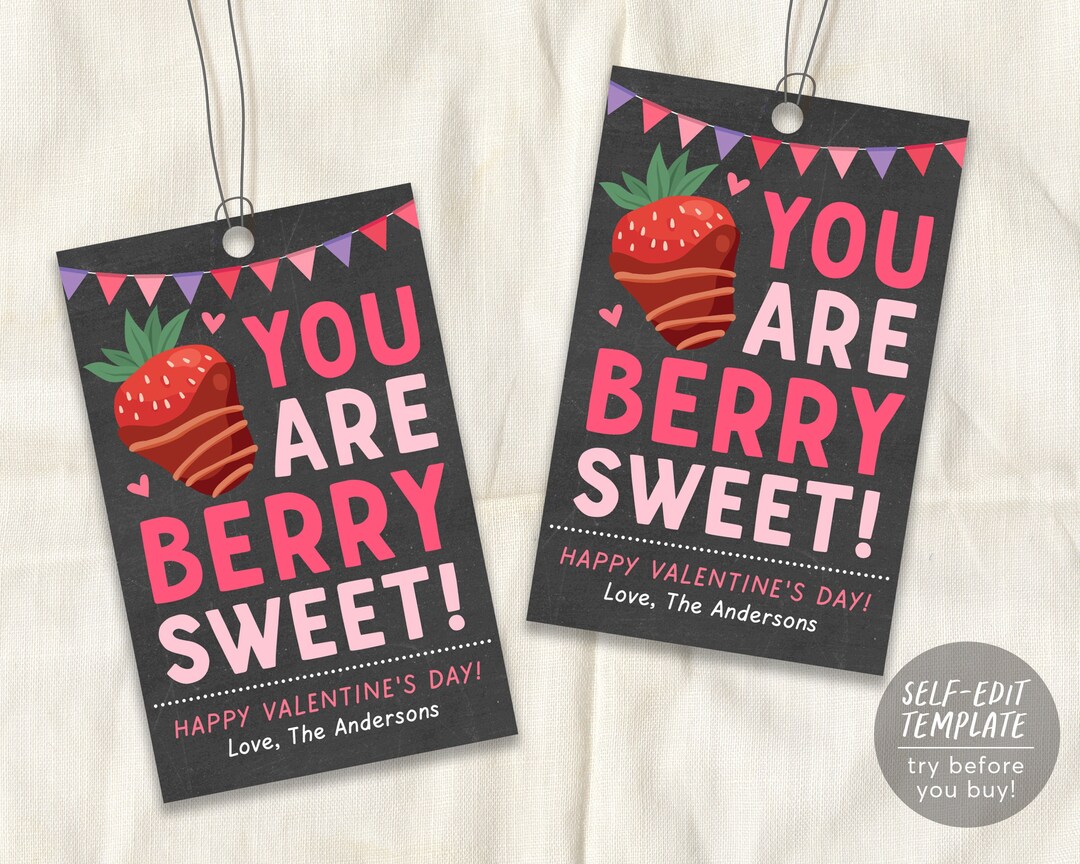 Valentines Chocolate Covered Strawberry Gift Tag Editable Template ...