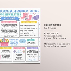 April PTO PTA Newsletter Flyer Editable Template, Easter Bunny April ...