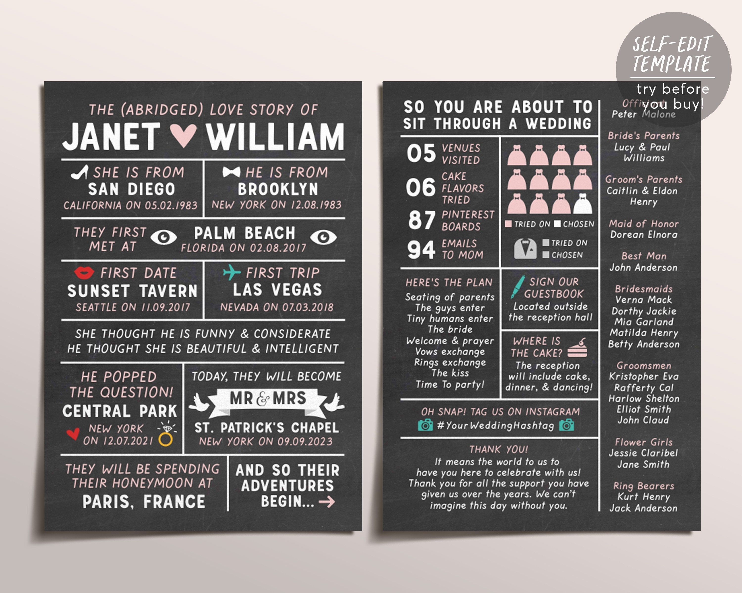 Editable Infographic Wedding Program Template Fun Rustic Barn - Etsy Canada