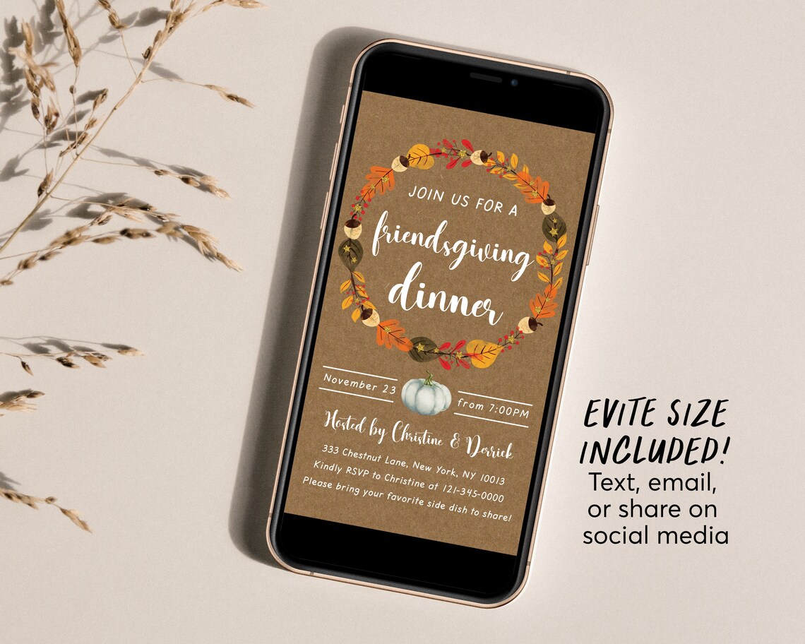 Friendsgiving Dinner Party Invitation Editable Template - Etsy