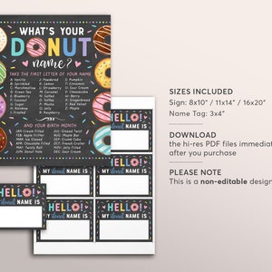 Donut Name Sign Chalkboard, Girl Donut Birthday Game Poster, Whats Your ...