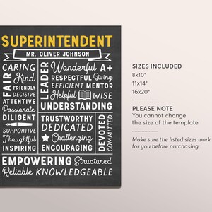 Editable Superintendent Chalkboard Gift Print Template, Custom ...