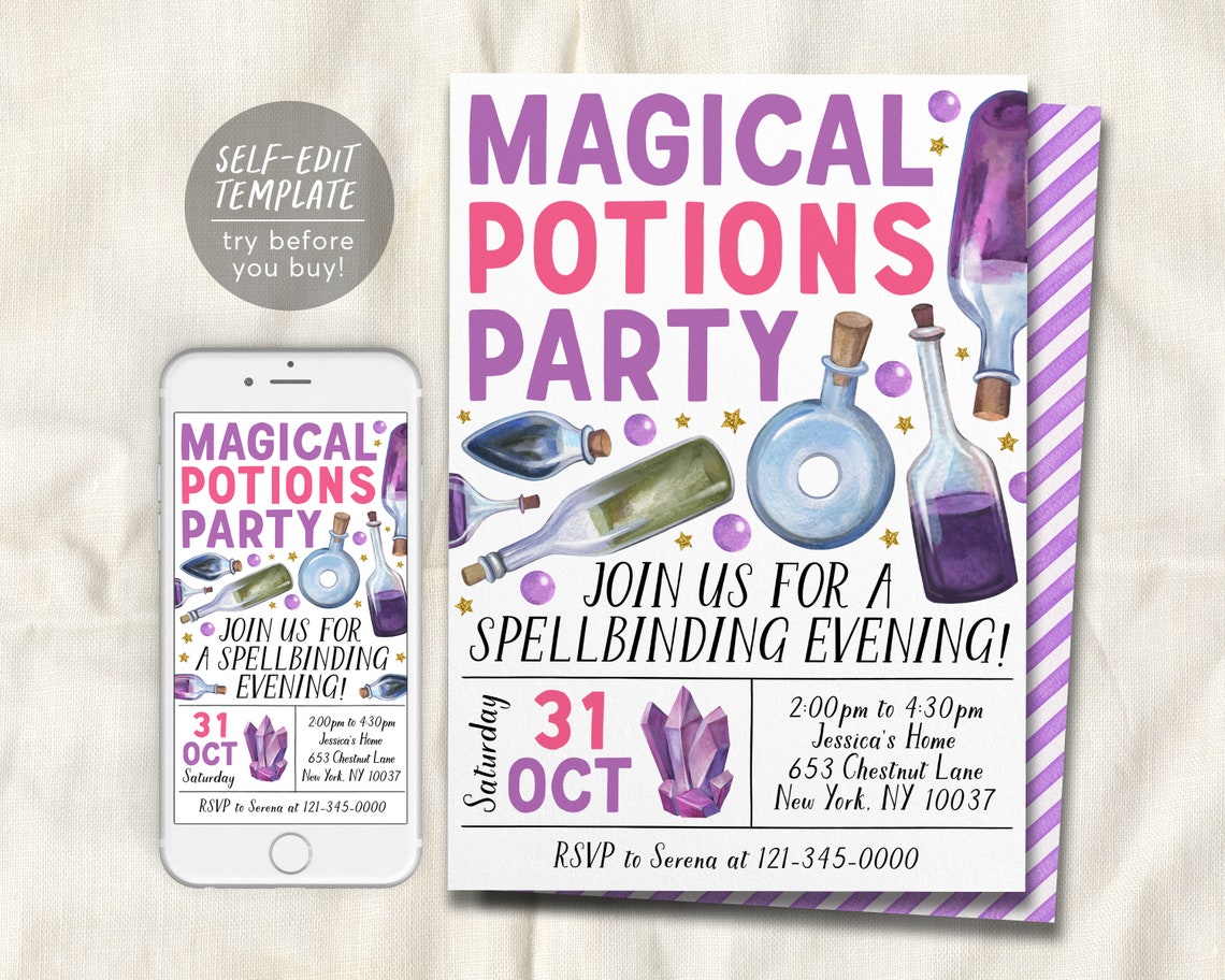 Magic Potion Party Invitation Editable Template, Magical Potions ...