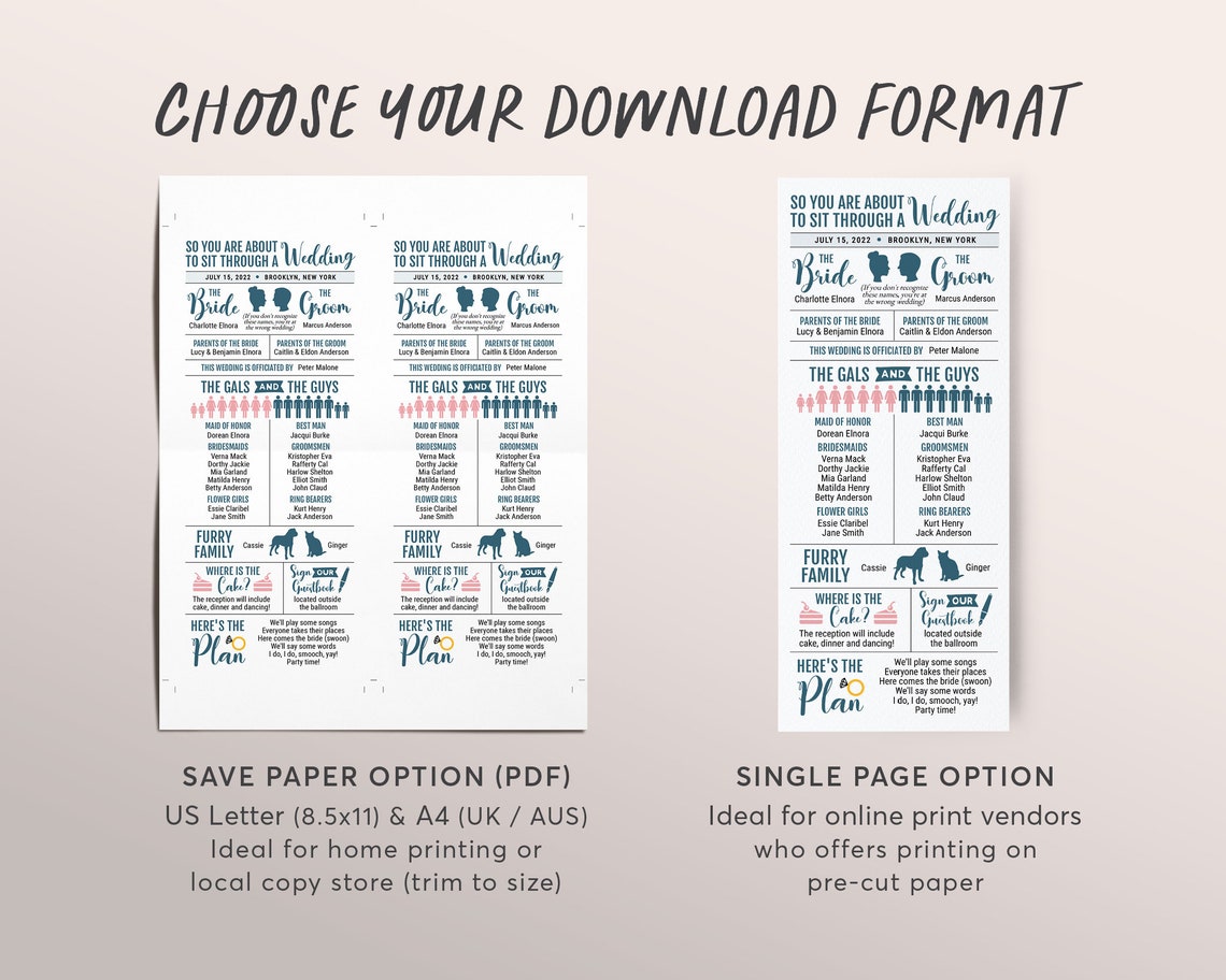 Infographic Wedding Program Editable Template Long Reception - Etsy