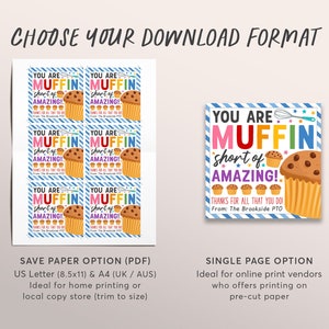 Muffin Gift Tag Editable Template, You Are Muffin Short of Amazing ...