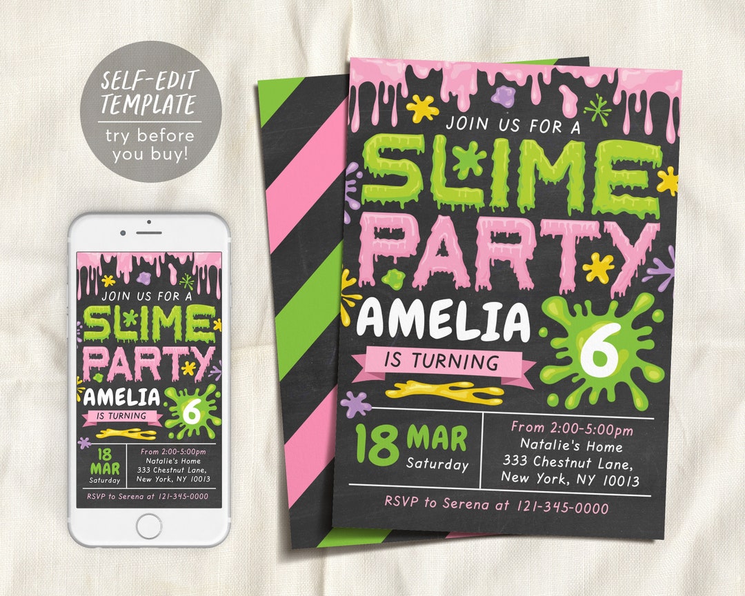 Slime GIRL Birthday Party Invitation Editable Template, Slime Invite ...