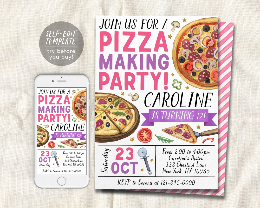 Pizza Making Party Birthday Invitation Editable Template, Kids Pizza ...