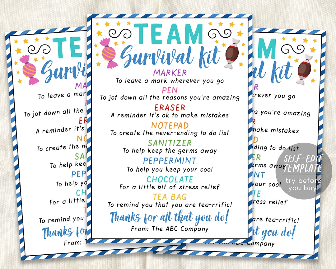 Team Survival Kit Tag Editable Template, Staff Appreciation Week ...