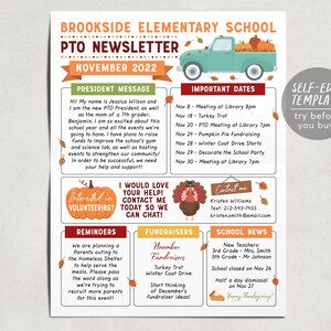 November PTO PTA Newsletter Flyer Editable Template Back to - Etsy