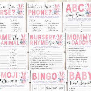 Bunny Baby Shower Games Bundle Editable Template, Easter Spring Baby 12 ...