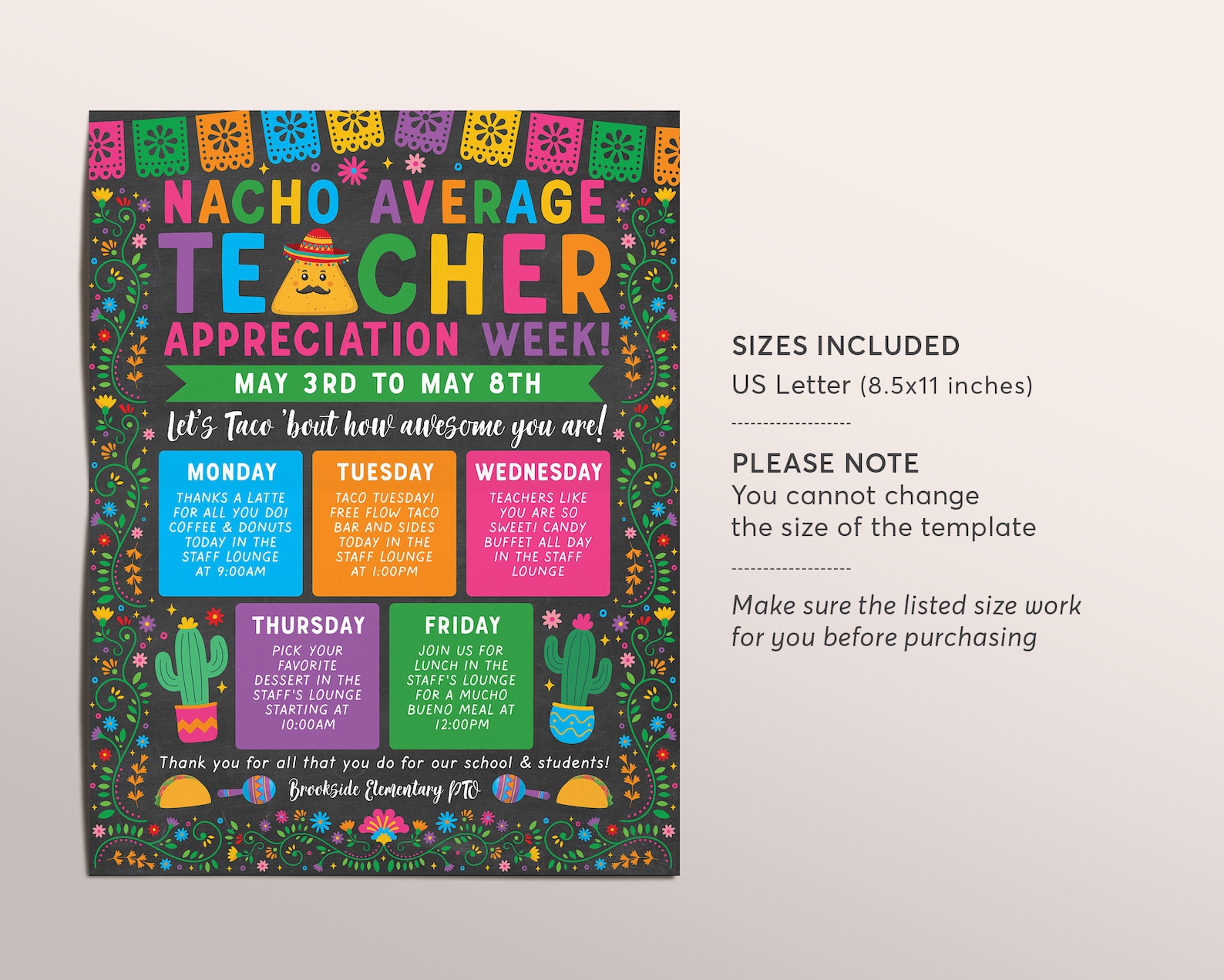 Nacho Average Teacher Appreciation Week Schedule Editable Template ...