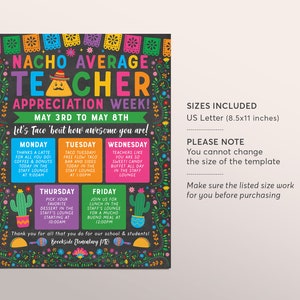 Nacho Average Teacher Appreciation Week Schedule Editable Template ...