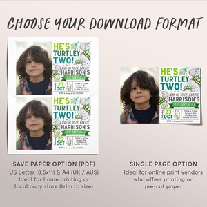 Turtle Second Birthday Invitation With Photo Editable Template, He's ...
