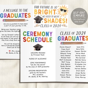 Kindergarten Graduation Program Editable Template, Pre-k Preschool ...