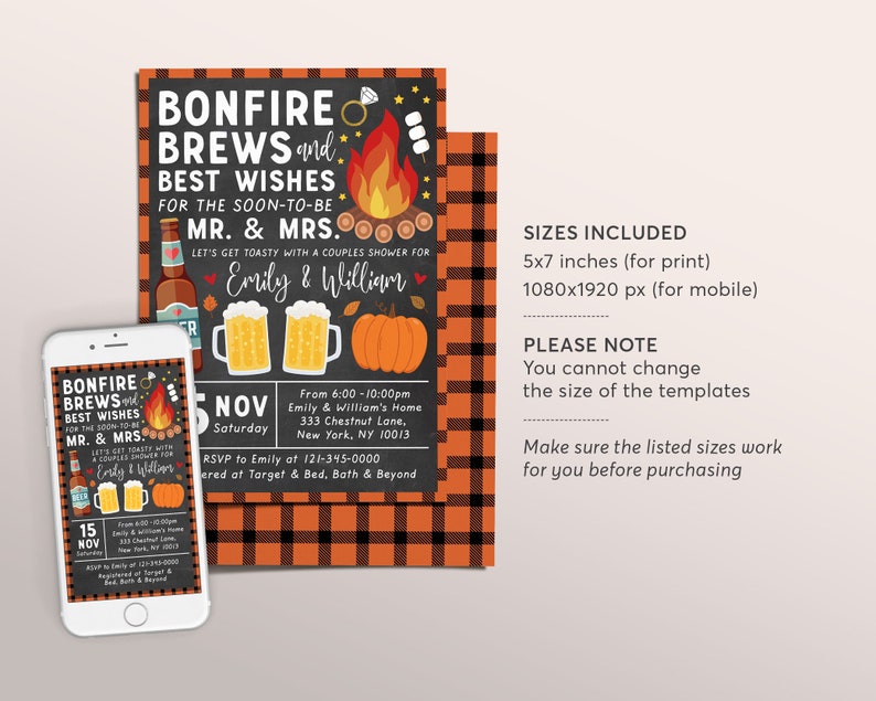 Fall Bonfire Brews Couples Shower Invitation Editable - Etsy